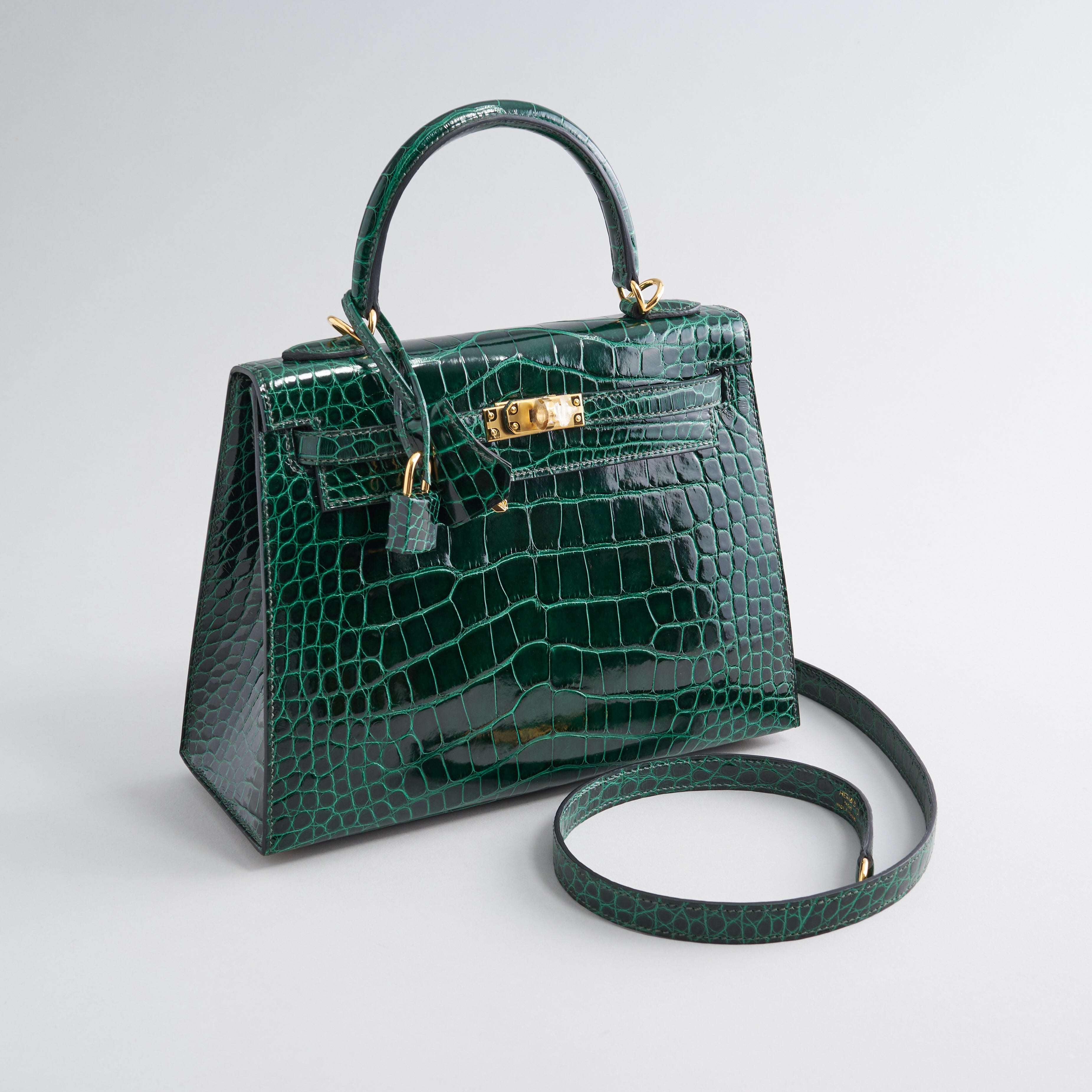 Hermès Kelly 25 Croc Vert Fonce Gold Hardware Shiny – eliteUSA
