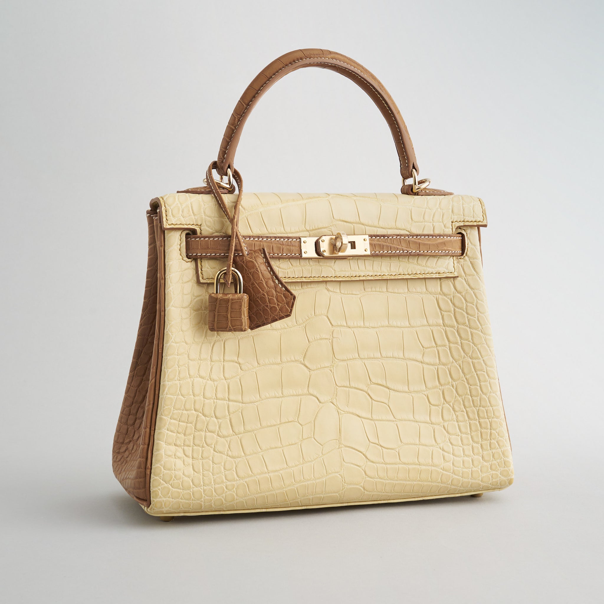 Hermès Kelly 25 Alligator Vanille / Gold Sellier HSS Matte Rose Gold H