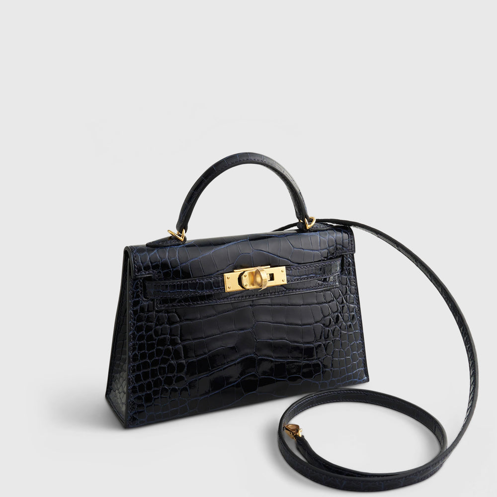 Hermès Kelly Mini Alligator Blue Marine Shiny Gold Hardware