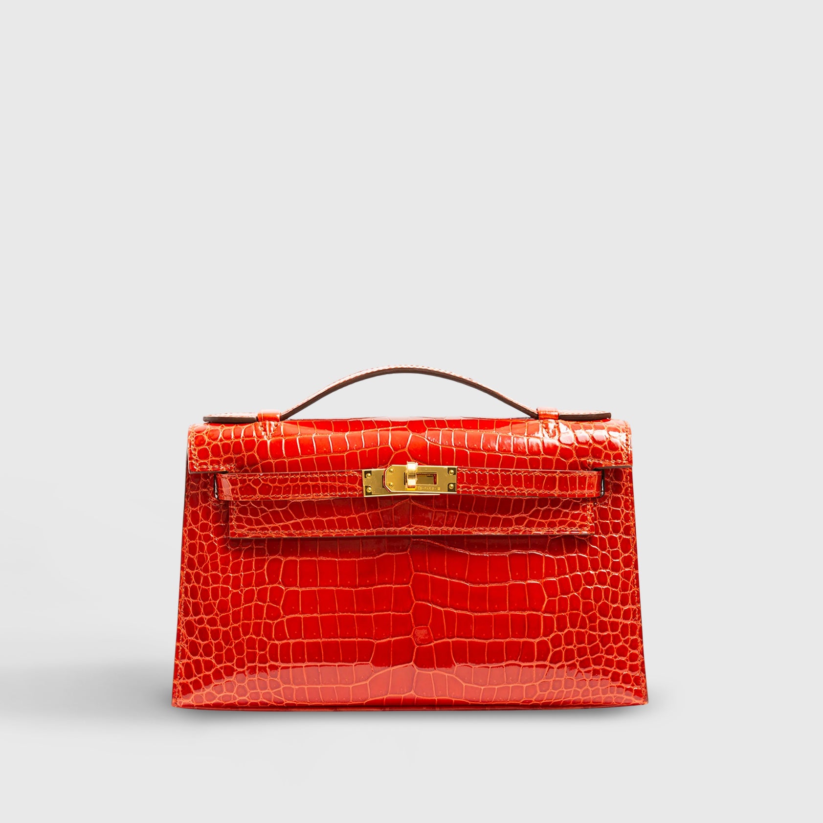Hermès Kelly Pochette Mini Croc Sanguine Gold Hardware